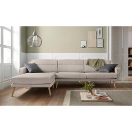 OTTO home Ecksofa &raquo;Bille L-Form&laquo; mit Naht im R&uuml;ckenkissen und Beinen aus Eichenholz beige Samtoptik (100% Polyester);Luxus-Microfaser weich (100% 