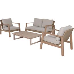 Garden Pleasure Gartenlounge-Set &raquo;&raquo;SAN&laquo;&laquo; 4 Stk. tlg. 2 Sessel, Tisch LxB: 106x66 cm, inkl Kissen braun FSC -zertifizierter Holzwerkstoff, Wicker/Kunststoffgeflecht