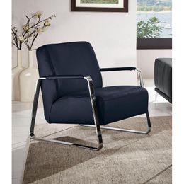 W.Schillig Cocktailsessel &raquo;quadroo Designsessel, Loungesessel&laquo; mit bezogenen Armlehnen, Gestell in Chrom gl&auml;nzend blau Velourgewebe V41 (100% 