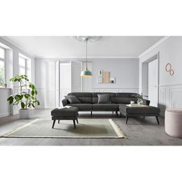 OTTO home Ecksofa &raquo;Bille L-Form&laquo; mit Naht im R&uuml;ckenkissen und Beinen aus Eichenholz grau Samtoptik (100% Polyester);Luxus-Microfaser weich (100% 