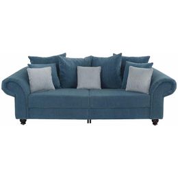 Home Affaire Big-Sofa &raquo;King Henry Mega Sofa, viel Platz, Breite 242cm, Federkern&laquo; in legerer Polsterung und vielen losen Kissen blau Samtcord &raquo;Ribbon&laquo;