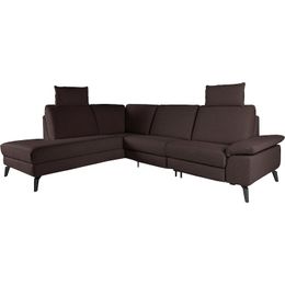 Alina Ecksofa inkl. Kopfst&uuml;tzen, wahlweise mit Relaxfunktion, Breite: 243 cm braun Struktur GBA (100% Polyester)