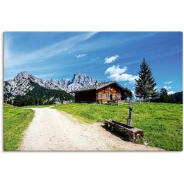 Artland &raquo;Blick auf die Litzlalm mit H&uuml;tte&laquo; Berge & Alpenbilder 1 Stk. tlg. auf Holzrahmen gespannt gr&uuml;n Leinwand