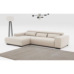 COTTA Ecksofa &raquo;Side L-Form, mit Kopfteilverstellung & 3 Nierenkissen&laquo; optional motorische Sitztiefenverstellung beige 100% POLYESTER (PES)