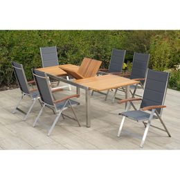 Merxx Garten-Essgruppe &raquo;Ferrara&laquo; 7 Stk. tlg. grau Edelstahl, Massivholz, Polyester