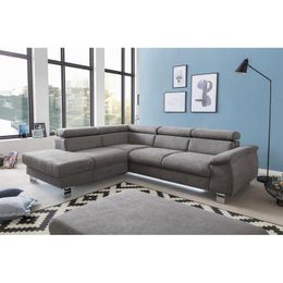 COTTA Ecksofa &raquo;Komaris L-Form, B: 249 cm&laquo; mit Kopfteilverstellung, optional Bettfunktion, Bettkasten & Licht grau Microfaser PRIMABELLE (100% 