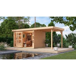 Karibu Gartenhaus &raquo;Langesee 5 mit Anbaudach&laquo; aus hochwertiger nordischer Fichte mit wasserabweisender Profilierung beige Holzwerkstoff