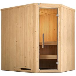 Weka Sauna &raquo;Element-Ecksauna VARBERG 1&laquo; vorgefertigte Elemente, moderne Ganzglast&uuml;r beige