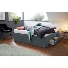 Westfalia Schlafkomfort Boxspringbett mit integrierter Schublade, frei im Raum stellbar grau Bezug Bett: Feinstrukturstoff (77% Polyester, 23%Viskose) oder Microfaser (100% 