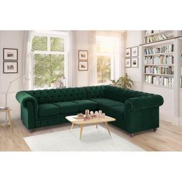 Home Affaire Chesterfield-Sofa &raquo;Duc Ecksofa L-Form&laquo; hochwertige Knopfheftung im R&uuml;cken, Samtoptik mit changierender Optik gr&uuml;n Samtoptik (100% 
