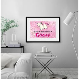 queence Bild &raquo;Glitzer&laquo; Einhorn Schriftzug Spr&uuml;che & Texte 1 Stk. tlg. HD Premium Poster-Druck inkl. Holzrahmen rosa Acrylglas, Holz, Papier