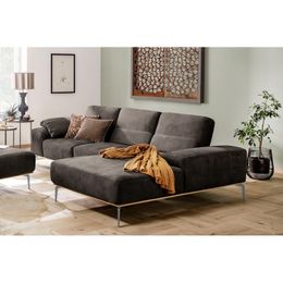 W.Schillig Ecksofa &raquo;run, Designsofa mit tollem Sitzkomfort, bequem, L-Form&laquo; mit elegantem Holzsockel, F&uuml;&szlig;e in Silber matt, Breite 299 cm grau Longlife