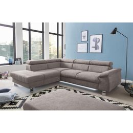 COTTA Ecksofa &raquo;Komaris L-Form, B: 249 cm&laquo; mit Kopfteilverstellung, optional Bettfunktion, Bettkasten & Licht grau Microfaser PRIMABELLE (100% 