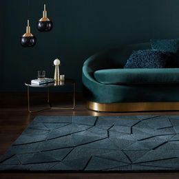 FLAIR RUGS Wollteppich &raquo;Shard&laquo; rechteckig 10 mm H&ouml;he Hoch-Tief Effekt, Handgearbeitet blau Wolle
