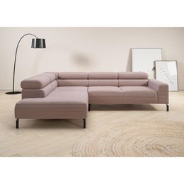 Home Affaire Ecksofa &raquo;Antonelli, L-Form, inkl. Kopfteilverstellung, Breite 276 cm&laquo; mit elektrischer Sitztiefenverstellung, in Cord, ros&eacute; rosa 95% 