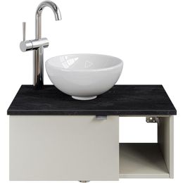 Waschtisch &raquo;Serie 6915 Waschschale mit Unterschrank f&uuml;r G&auml;stebad, G&auml;ste WC&laquo; Keramik-Aufsatzbecken, Waschtischplatte, Waschtischunterschrank, 3 Stk. 