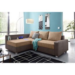 Collection AB Ecksofa &raquo;Relax L-Form&laquo; inklusive Bettfunktion, Federkern, wahlweise mit RGB-LED-Beleuchtung braun Zierkissen: 100%Polyester;Struktur (