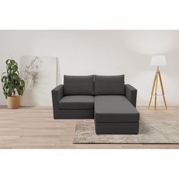 DOMO collection 2-Sitzer &raquo;Bibury smartes, modulares Ecksofa aus Sofa & Hocker mit Schlaffunktion&laquo; Sitzfl&auml;che mit Federkern, inkl. 2 R&uuml;ckenkissen grau 