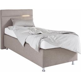 Westfalia Schlafkomfort Boxspringbett wahlweise mit LED-Beleuchtung beige Bezug Unterbox und Kopfteil: Strukturstoff (77% Polyester und 23% Viskose);Bezug Obermatratze 100% 