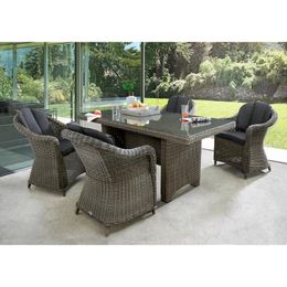 Destiny Garten-Essgruppe &raquo;MALAGA LUNA&laquo; 4x Sessel, 1x Tisch, inkl. Auflagen, 13 Stk. tlg. Aluminium, Polyrattan grau Aluminium, Geflecht Rattan, Polyrattan