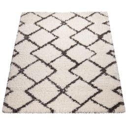 Paco Home Hochflor-Teppich &raquo;Maghreb 76&laquo; rechteckig 44 mm H&ouml;he modernes Gitter Design, weich und flauschig beige Polyester