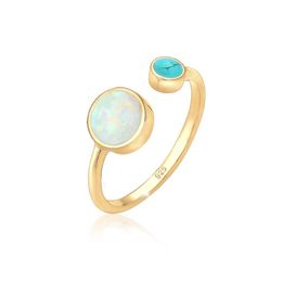 Elli Damen Fingerring &raquo;Synthetischer Opal T&uuml;rkis 925 Sterling Silber verstellbar&laquo; gold