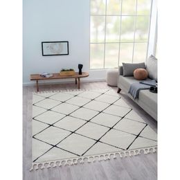 MyFlair Hochflor-Teppich &raquo;Moroccan Square&laquo; rechteckig 24 mm H&ouml;he modern, marokkanisches Design, Rauten Muster, weich durch Hochflor schwarz-wei&szlig; Polyester, 