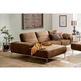 W.Schillig Ecksofa &raquo;run, Designsofa mit tollem Sitzkomfort, bequem, L-Form&laquo; mit elegantem Holzsockel, F&uuml;&szlig;e in Silber matt, Breite 319 cm braun 
