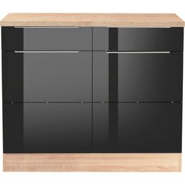 KOCHSTATION Unterschrank &raquo;KS-Brindisi&laquo; 100 cm breit, viel Stauraum schwarz Holzwerkstoff, MDF