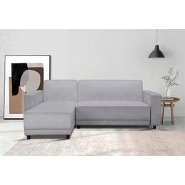 Ecksofa &raquo;Allie Schlafsofa 230 cm mit Relaxfunktion in der R&uuml;ckenlehne&laquo; Schlaffunktion (108/194,5cm), trendiger Cord o. pflegeleichter Velours grau 100