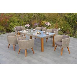 Merxx Garten-Essgruppe &raquo;Imperia&laquo; 7 Stk. tlg. inkl. Auflagen beige Aluminium, Kunststoff, Massivholz