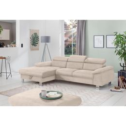 COTTA Ecksofa &raquo;Komaris L-Form, B: 244 cm&laquo; mit Kopfteilverstellung, optional Bettfunktion, Bettkasten & Licht beige Microfaser PRIMABELLE (100% 