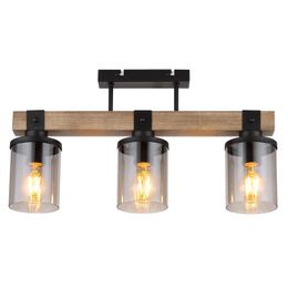 Globo LIGHTING Deckenleuchte &raquo;LILA&laquo; E27 1 Stk. Deckenlampe/schwarz/Holz/Glas rauchfarben/Wohnzimmer/Esszimmrt
