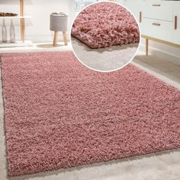 Paco Home Teppich &raquo;Twister 500&laquo; rechteckig 44 mm H&ouml;he Uni Hochflor Shaggy mit hoher Fadendichte pink Kunstfaser