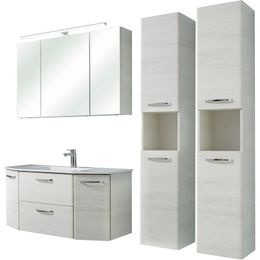 Badm&ouml;bel-Set &raquo;Quickset 936 4-teilig, Glaswaschtisch und LED-Spiegelschrank&laquo; Set, 4 Stk. tlg. wei&szlig; Keramik, MDF, Spanplatte