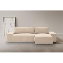 WERK2 Ecksofa &raquo;Amsterdam, zeitlos und elegant, Breite 300cm, L-Form&laquo; Design Ecksofa mit hohem Komfort, Schlaffunktion & Bettkasten beige 90% Polyester