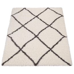 Paco Home Hochflor-Teppich &raquo;Maghreb 79&laquo; rechteckig 44 mm H&ouml;he Rauten Muster, Scandi Design, weich und flauschig beige Polyester