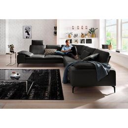 W.Schillig Ecksofa &raquo;valentinoo, Designsofa, elegant und bequem, L-Form&laquo; mit Sitztiefenverstellung, Breite 318 cm schwarz Longlife Xtra-Leder Z59: 