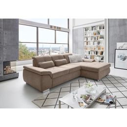 Die PlanBar Ecksofa &raquo;MP-IN16037 L-Form mit Federkern-Polsterung&laquo; mit Sitztiefenverstellung & Zierkissen braun 100% Polyester