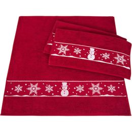 Dyckhoff Handtuch Set &raquo;Schneemann&laquo; Set 3 Stk. Frottier Made in Germany (2 Handt&uuml;cher, 1 Duschtuch) rot Frottier, Obermaterial: 100% Baumwolle