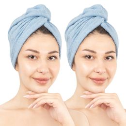 HAMMETEX Turban-Handtuch &raquo;2er Set Haarturban Damen, 100% Baumwolle, Flauschig & Schnelltrocknend&laquo; Uni-Farben, weich blau Frottier, Baumwolle