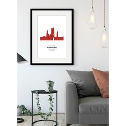 queence Bild &raquo;Hamburg Color Splash&laquo; 1 Stk. tlg. HD Premium Poster-Druck inkl. Holzrahmen rot Acrylglas, Holz, Papier