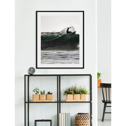 queence Bild &raquo;WAVE&laquo; Foto Himmel Meer Bilder Sport Strand 1 Stk. tlg. HD Premium Poster-Druck inkl. Holzrahmen blau Acrylglas, Holz, Papier