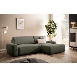 Home Affaire Ecksofa &raquo;TORGE (264cm), Schlafsofa in Cord, Samtvelours o Struktur fein, L-Form&laquo; Schlaffunktion, Bettkasten, Liegefl&auml;che: 125/210 cm gr&uuml;n