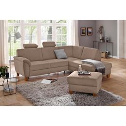 Home Affaire Ecksofa &raquo;Alta L-Form&laquo; mit Federkern und Kontrastnaht, F&uuml;&szlig;e Buche eichefarben beige Struktur ( 100% Polyester);Struktur fein ( 100% 