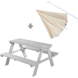 Roba Garten-Kindersitzgruppe &raquo;Picknick for 4 Outdoor +&laquo; Set, 2 Stk. tlg. grau, mit Sonnenschirm grau Massivholz