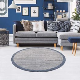 Carpet City Teppich &raquo;Art 2231&laquo; rund 7 mm H&ouml;he Kurzflor, Streifen-Muster, ideal f&uuml;r Flur & Diele blau Polypropylen