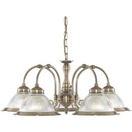 Searchlight H&auml;ngeleuchte &raquo;American Diner 5Lt Pendant - Antique Brass & Ribbed Glass&laquo; E27 1 Stk.