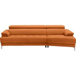 Egoitaliano Ecksofa &raquo;Soul, extravagantes Designsofa, Megasofa, super bequem, tolle Details&laquo; mit Trapez-Abschlu&szlig;element, inkl verstellbarer Kopfteile orange Leder 