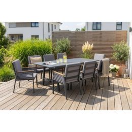 Konifera Garten-Essgruppe &raquo;Diningset &raquo;Edessa&laquo;&laquo; Set, 8 Sessel, Tisch 97x220x74cm, inkl. Auflagen, 25 Stk. tlg. Armlehne mit Seilgeflecht und Nonwood-